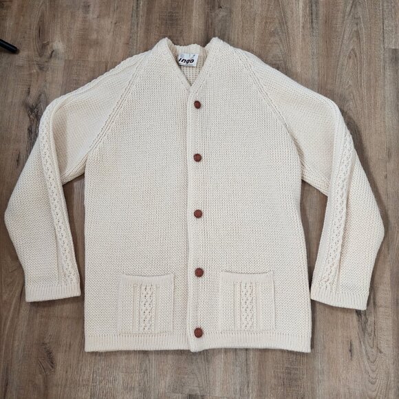 Vintage | Sweaters | Vintage Ingo Cream Wool Thick Knit Heavy Cardigan ...